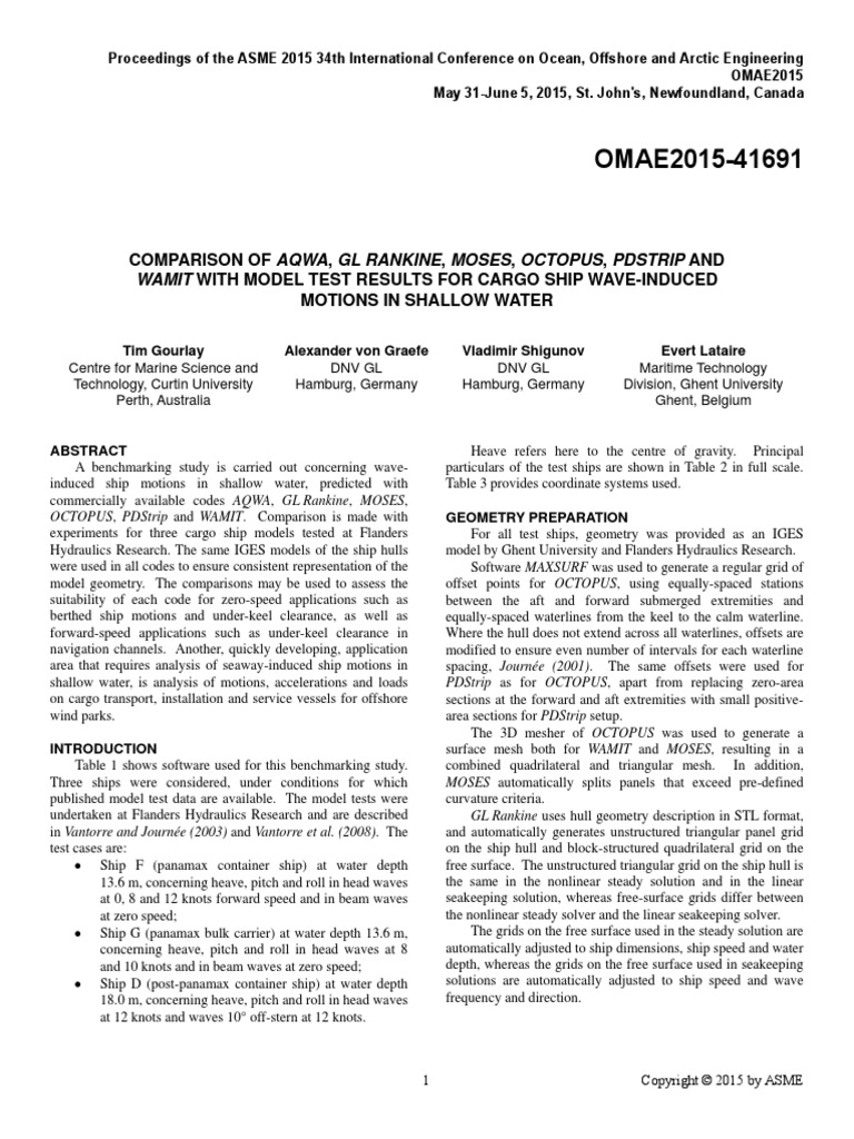 OMAE2015-41691: Comparison of Aqwa, GL Rankine, Moses, Octopus, Pdstrip ...