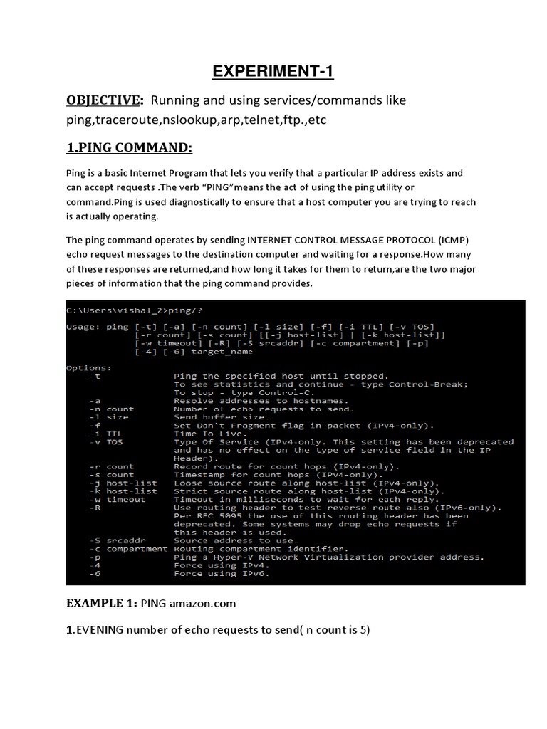 Experiment-1: OBJECTIVE: Running and Using Services/commands Like 1.ping Command | PDF | Domain ...
