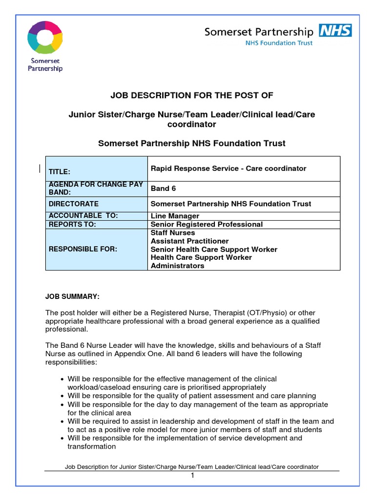 Band 6 Job Description RRSClinicalSupervisor | PDF | Nursing | Health Care