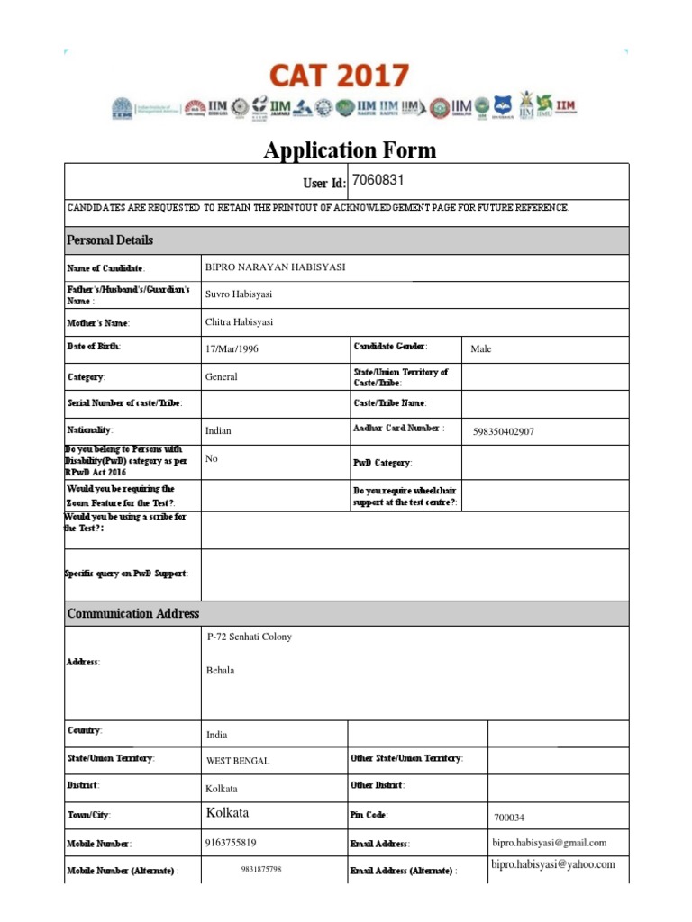 CAT Application Form PDF | PDF | Academic Degree | Bachelor's Degree