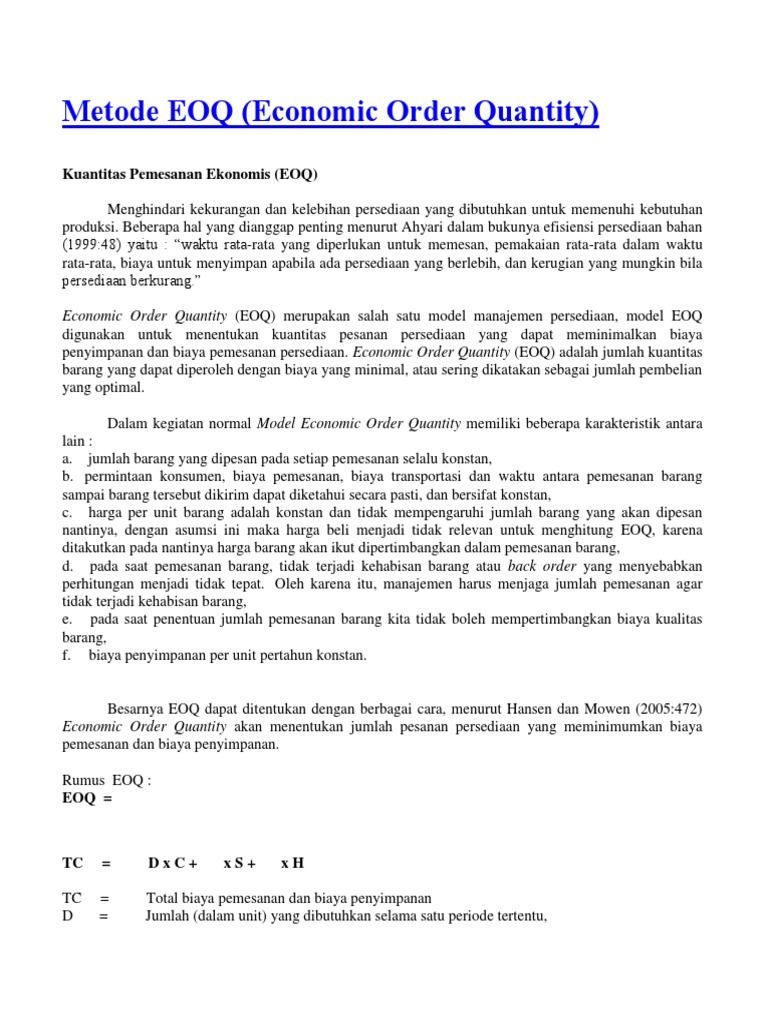 Metode EOQ | PDF | Pengelolaan Keuangan & Uang | Teknologi & Rekayasa