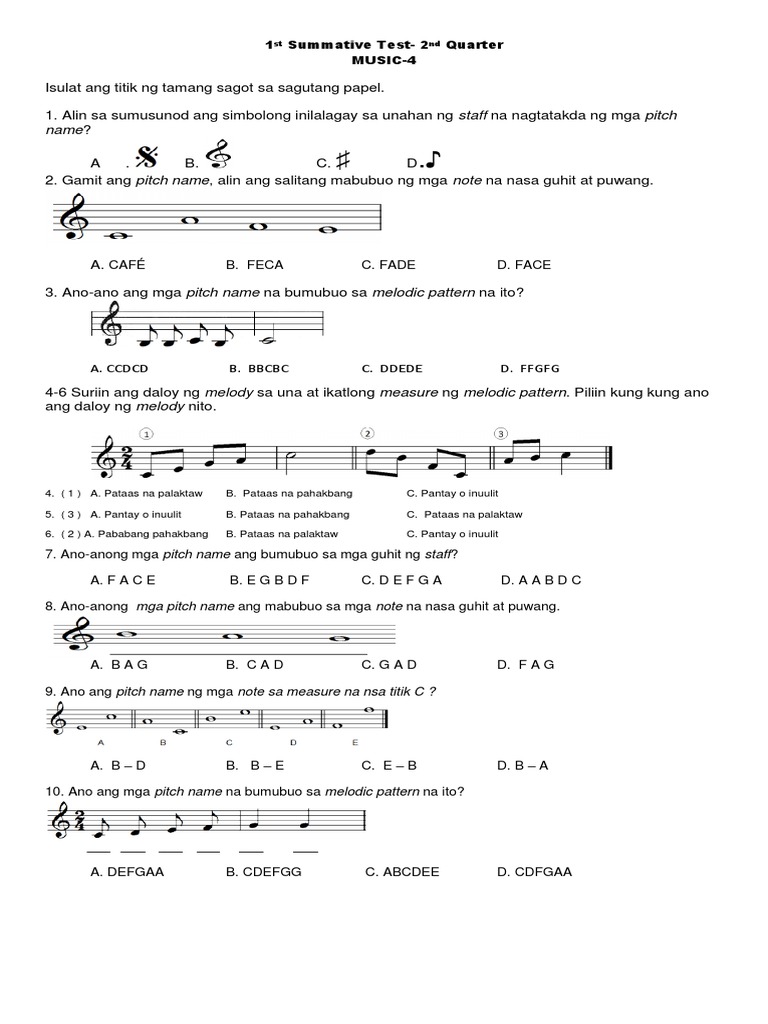 1st & 2nd Summative Test MUSIC | PDF