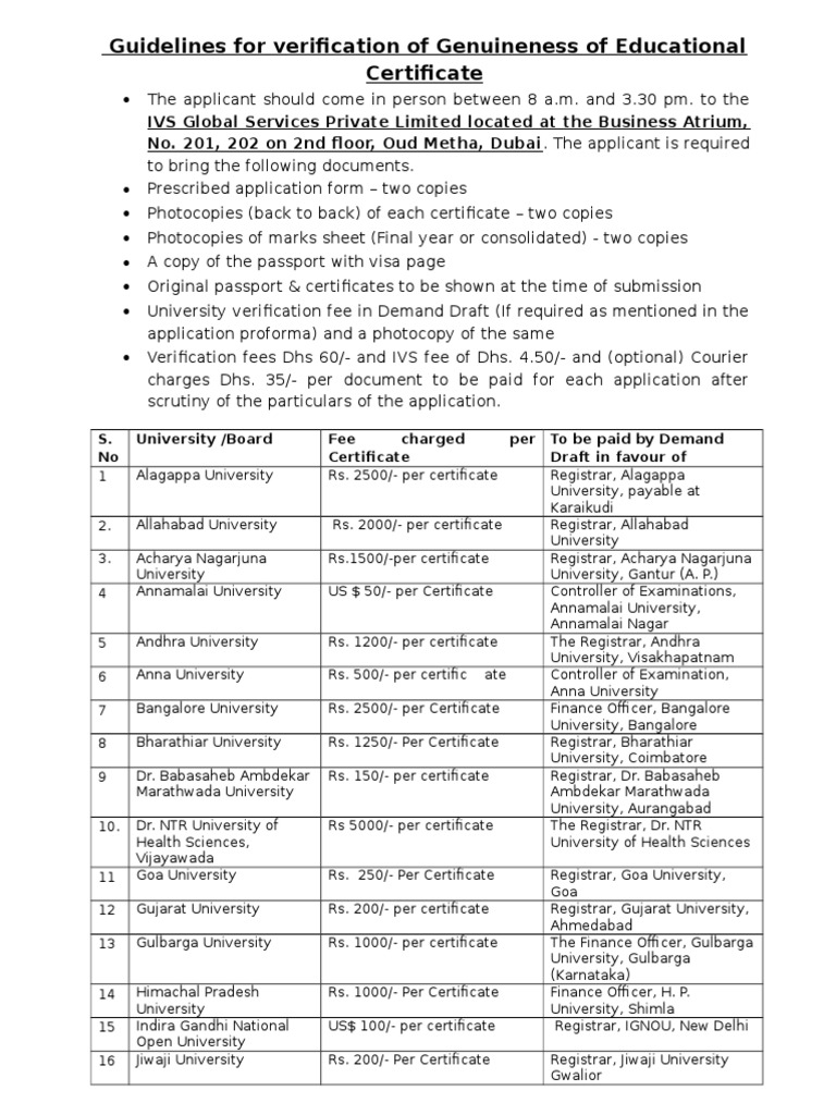 Verification of Genuineness of Educational Certificate Application Form ...