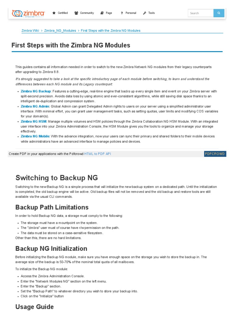 Zimbra NE NG Modules First Step | PDF | Backup | Command Line Interface