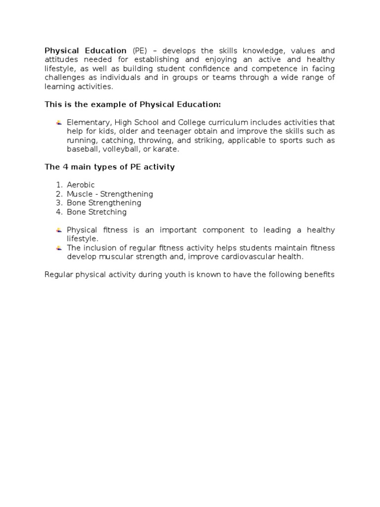 Physical Education (PE) - Develops The Skills Knowledge, Values and | PDF