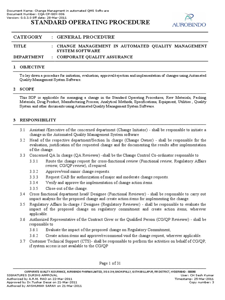 Change Management in Automated QMS Software | PDF | Quality Assurance ...