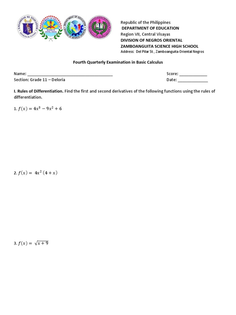 Basic Cal Final Exam | PDF