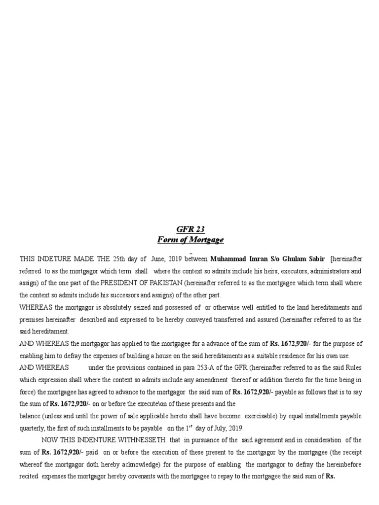 GFR 23 Form of Mortgage | PDF | Mortgage Law | Business Law