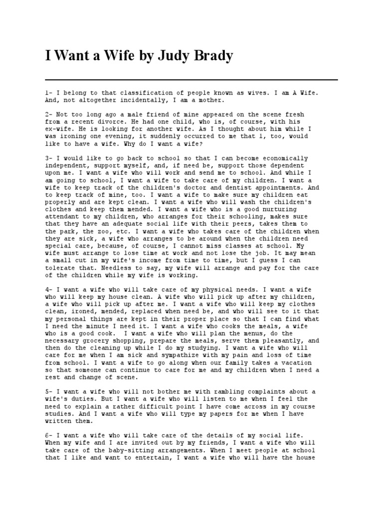 I Want A Wife | PDF | Wife