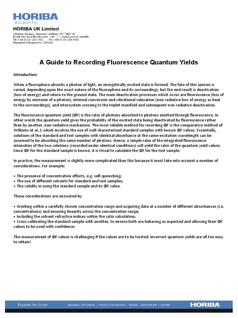 Fluorescence Quantum Yield Guide | PDF | Absorption Spectroscopy ...