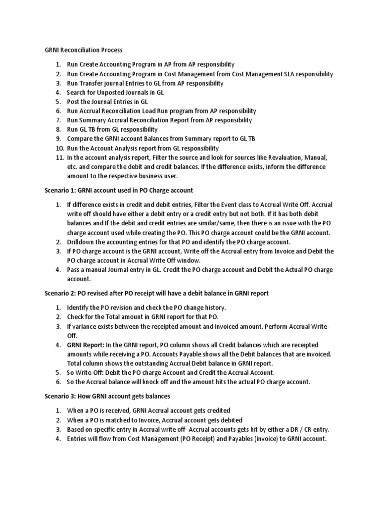 GRNI Reconciliation Process | PDF | Debits And Credits | Accrual