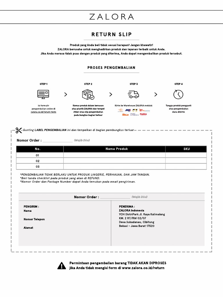 Zalora Return Slip and Process Guide | PDF