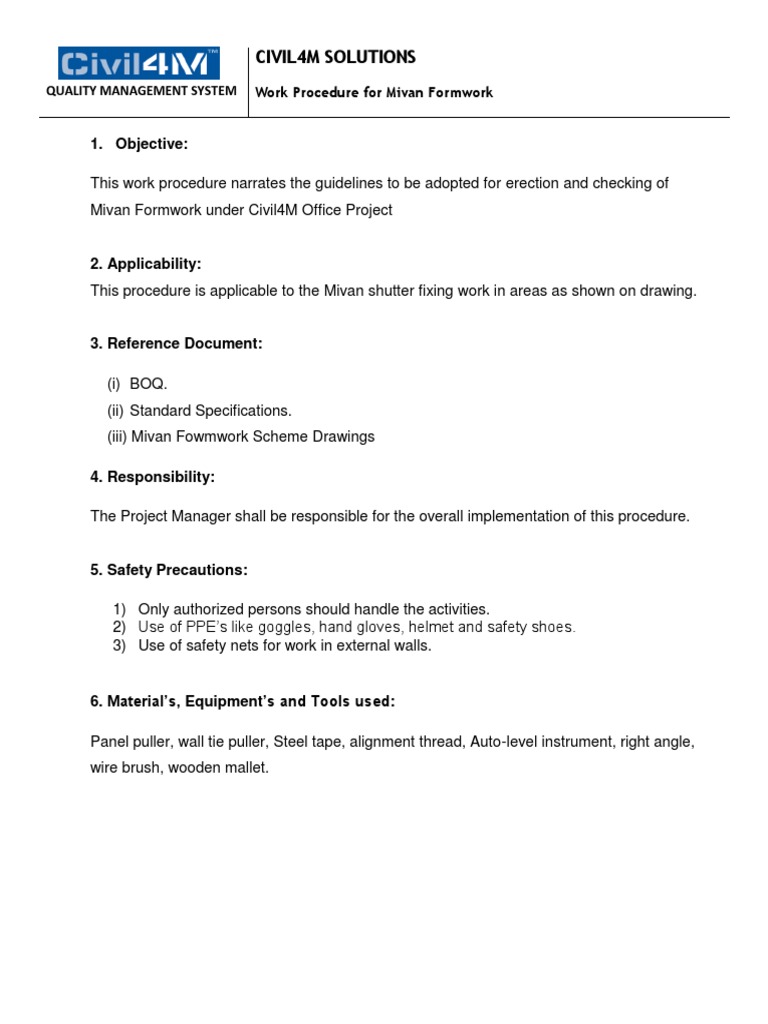 Mivan Formwork Work Procedure Guide | PDF | Economic Sectors | Building ...