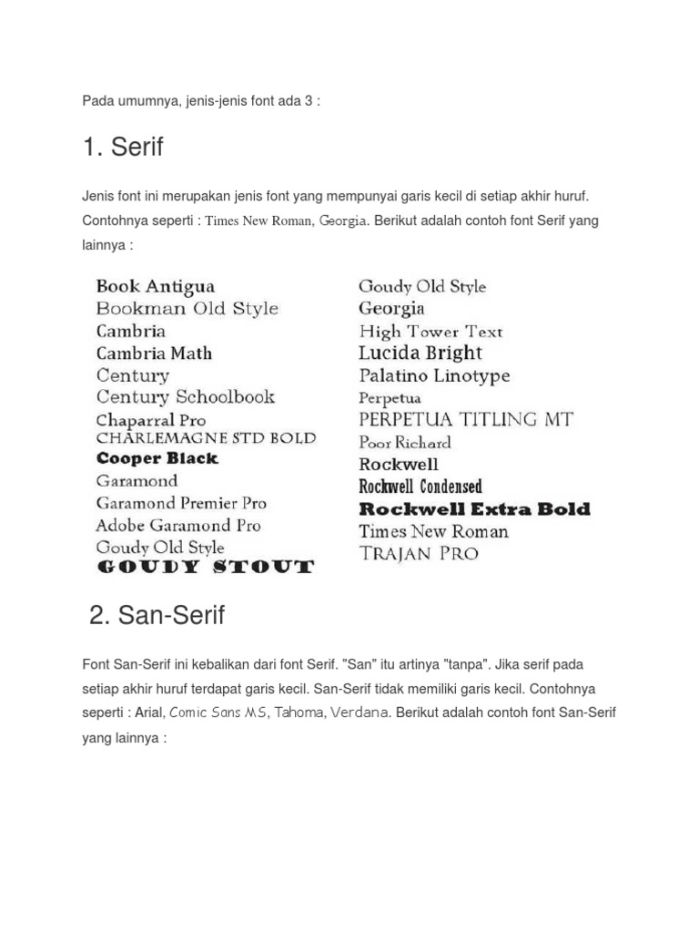 Jenis-Jenis Font: Serif, Sans-Serif, Monospace | PDF