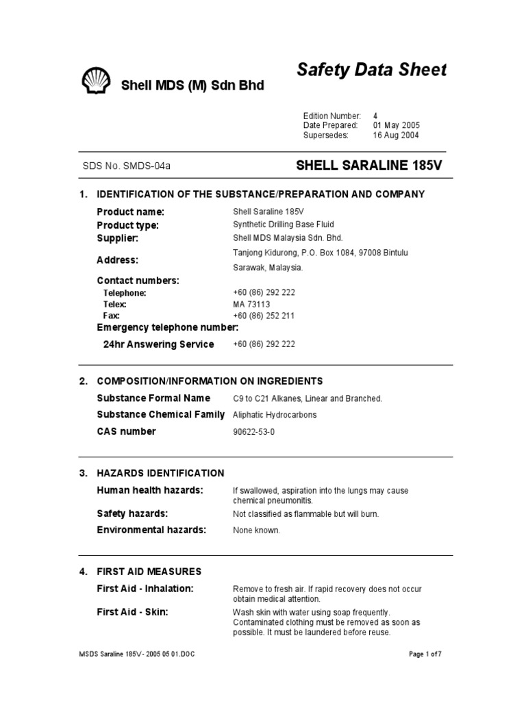 Safety Data Sheet: Shell MDS (M) SDN BHD | PDF | Toxicity | Waste ...