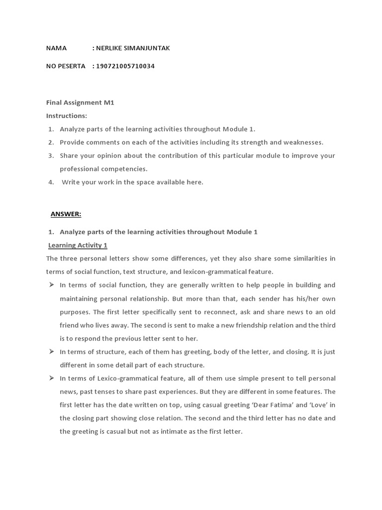 Final Assignment M1 | PDF | Behavior Modification | Learning