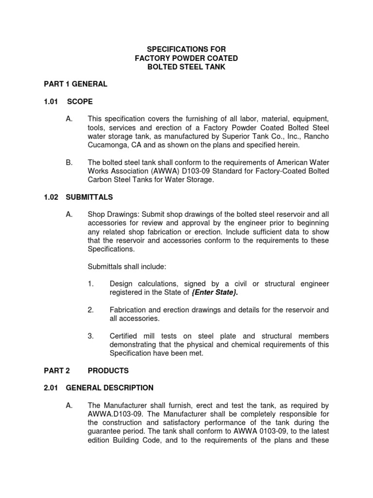 Bolted Tank Specifications Final 11-5-15 | PDF | Specification ...