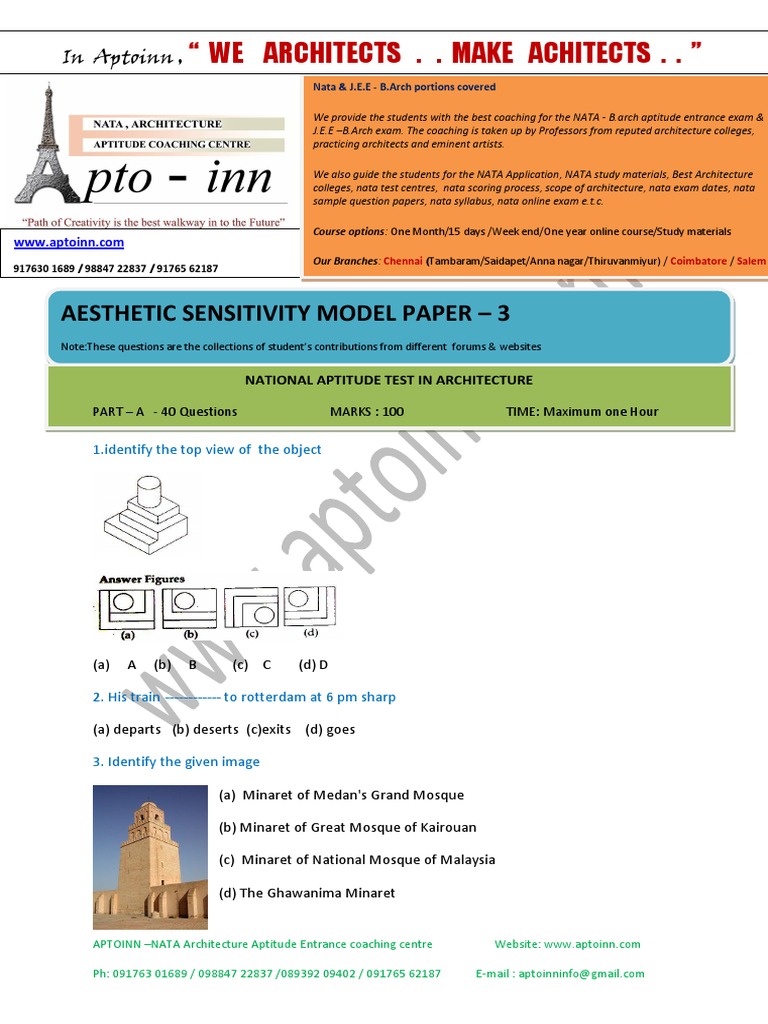 Aptoinn Nata Aesthetic Sensitivity Sample Paper | PDF | Test ...