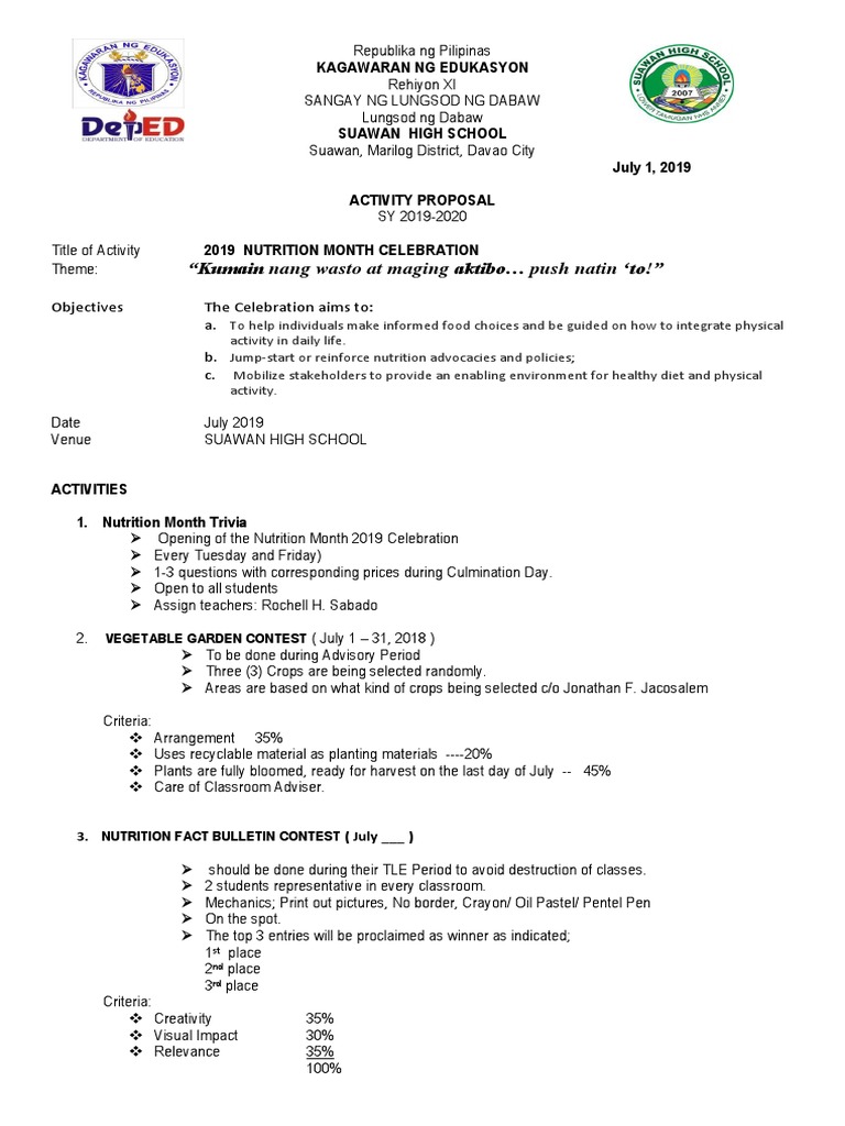 Nutrition Month Activity Proposal 2019 - FINAL | PDF | Food And Drink ...