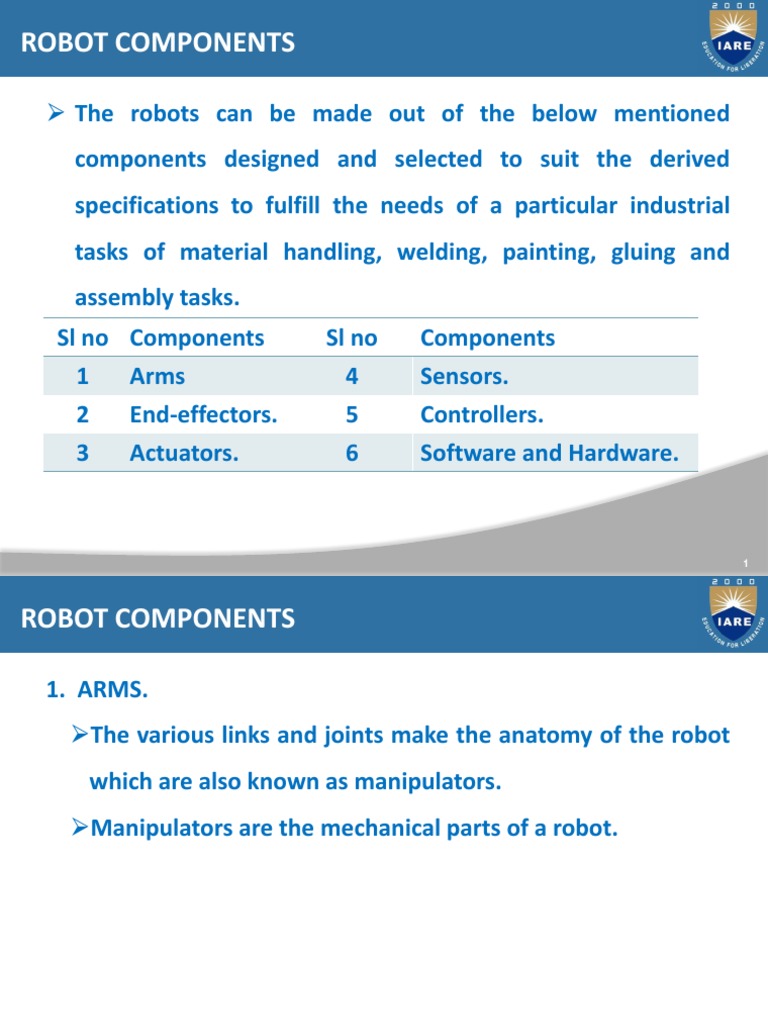Robot Components: The Robots Can Be Made Out of The Below Mentioned ...