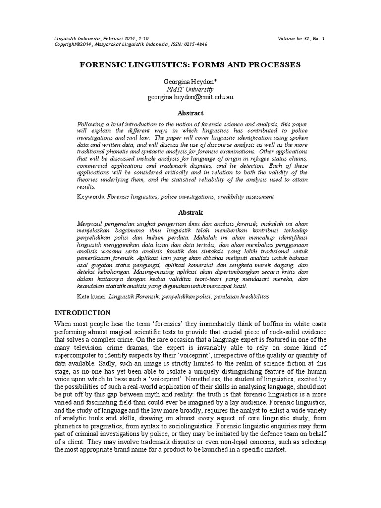Forensic Linguistics Forms and Processes | PDF | Vowel | Linguistics