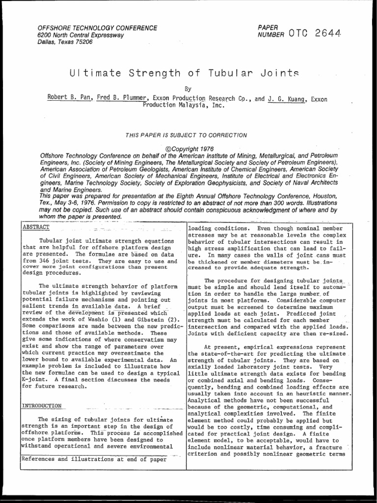 Ultimate Strength of Tubular Joints | PDF | Fracture Mechanics ...