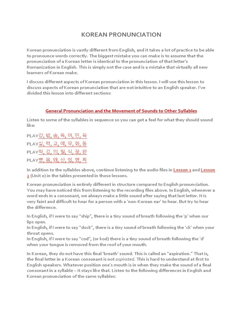 Mastering Korean Pronunciation Basics | PDF | Syllable | English Language