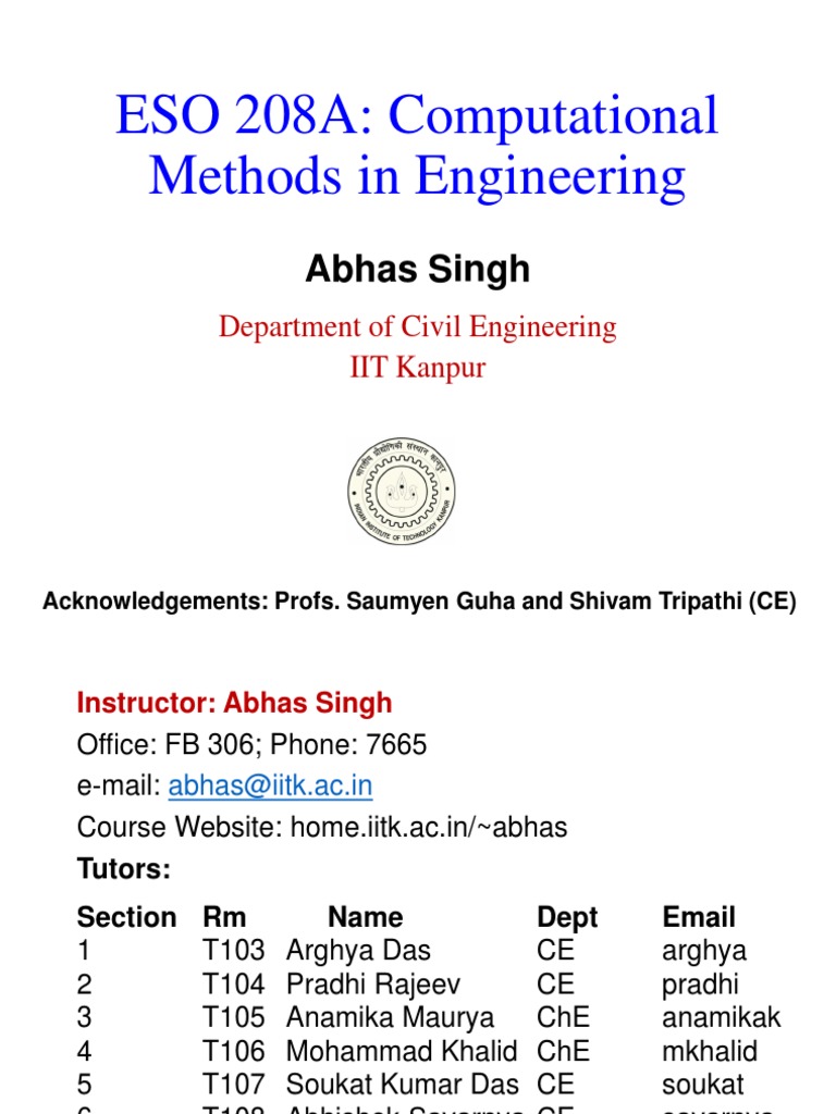 ESO 208A: Computational Methods in Engineering: Abhas Singh | PDF | Numerical Analysis ...