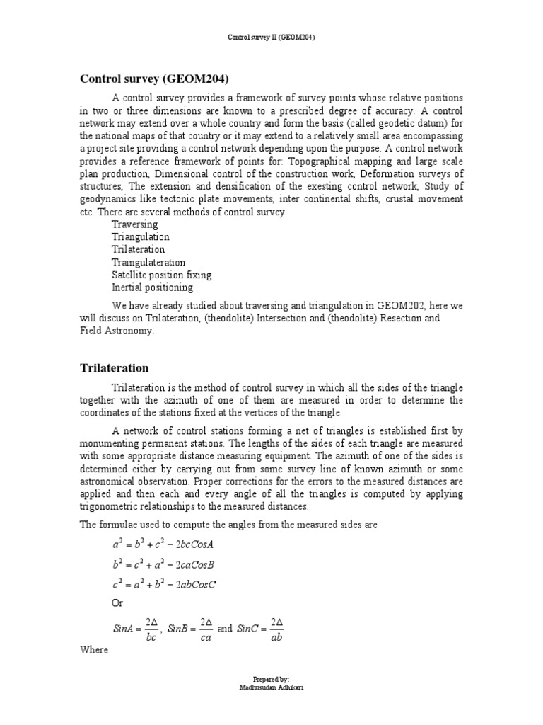 Control survey II (GEOM204 | PDF | Surveying | Triangle