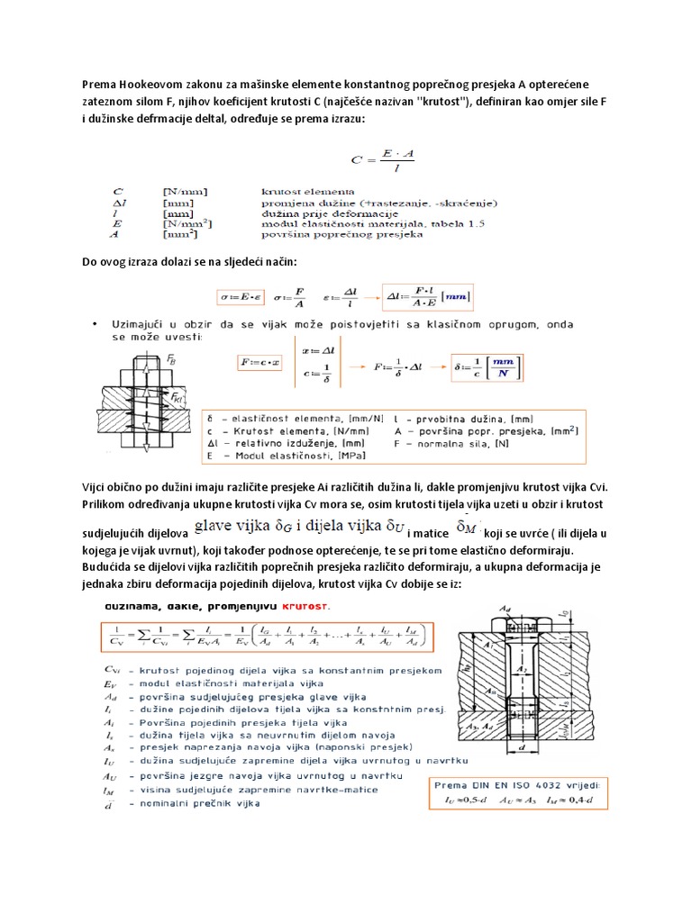 Mašinski Elementi I - Vijčani Spojevi (Proračun) | PDF