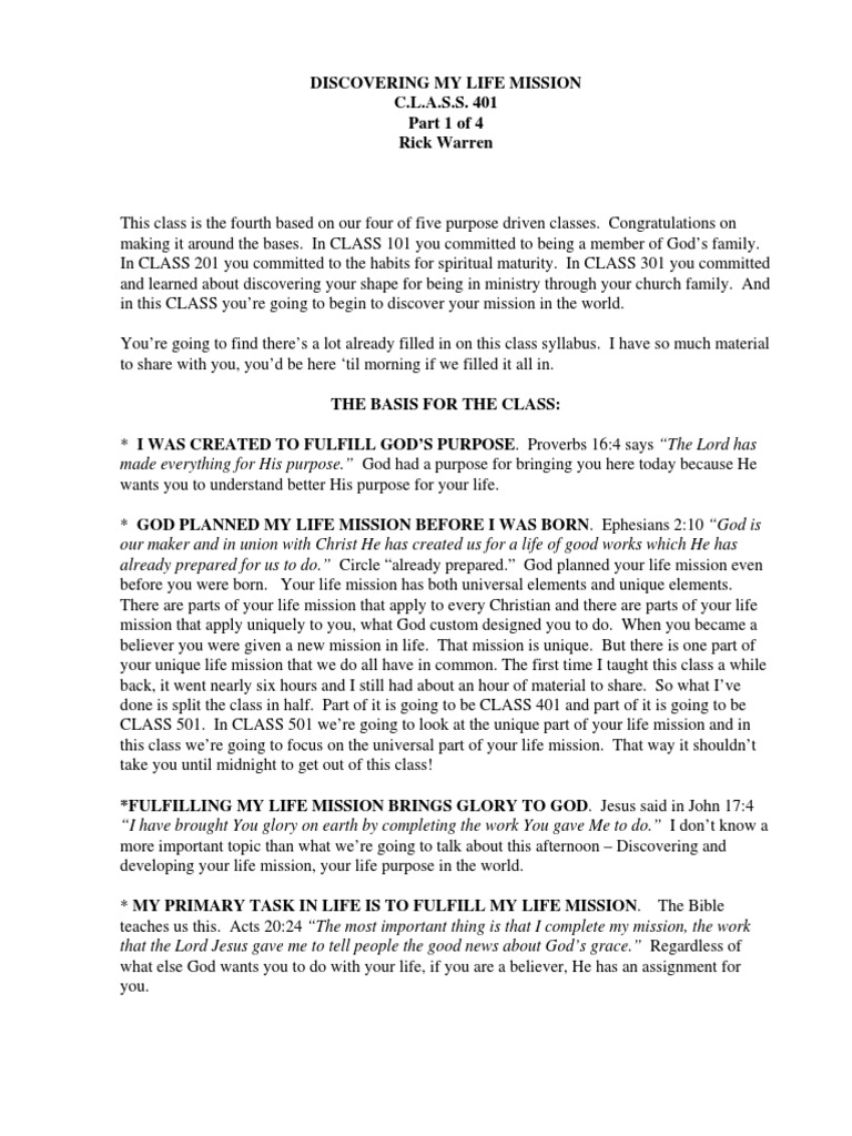 401 Teaching Transcript SaddleBack Rick Warren | PDF | Great Commission ...