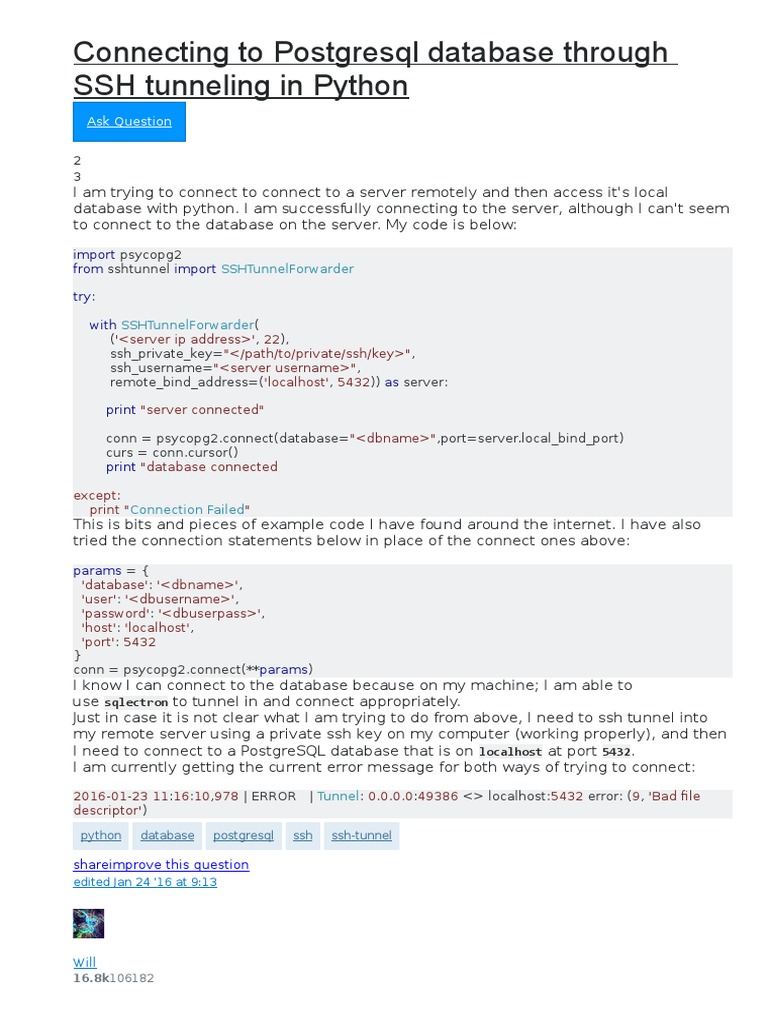 Connecting To Postgresql Database Through Ssh Tunneling In Pytho1 Pdf Secure Shell