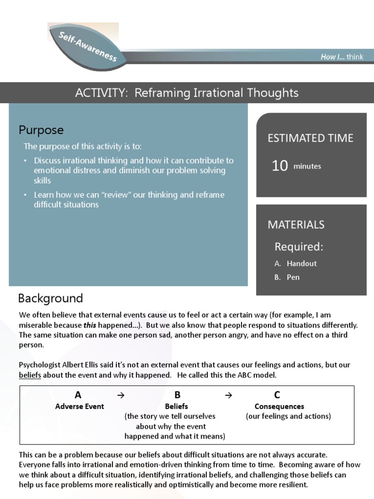 ACTIVITY: Reframing Irrational Thoughts: Purpose | PDF | Thought | Emotions