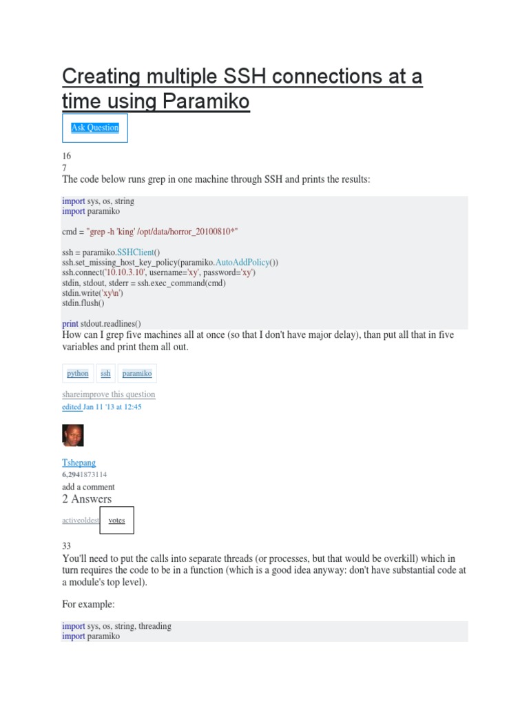 Creating Multiple Ssh Connections At A Time Using Paramiko Pdf Thread Computing Software