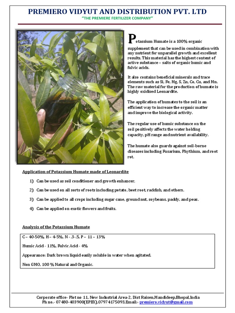 Potassium Humates Fertilizer | PDF | Cereals | Crops