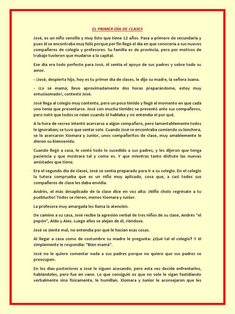 El Primer Día De Clases Cuento Pdf
