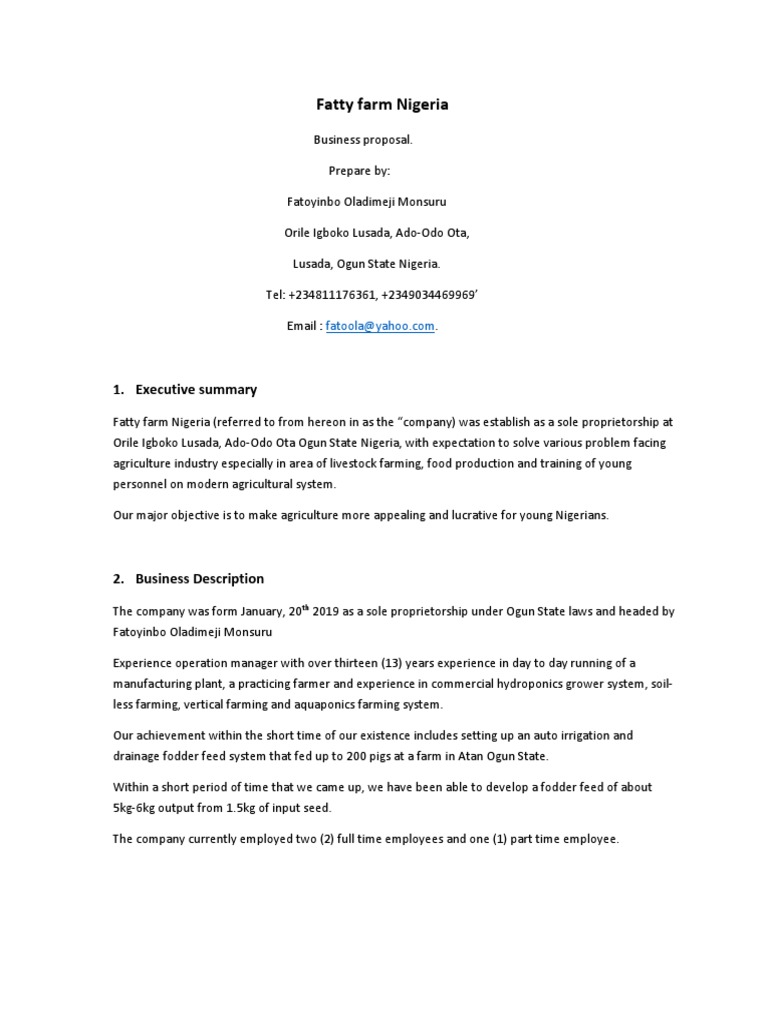 Fatty Farm Nigeria Proposal | PDF | Fodder | Farms