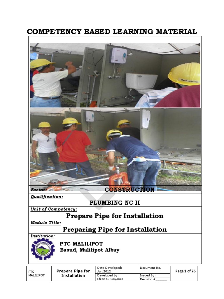 CBLM Plumbing NCII Sample | Download Free PDF | Plumbing | Pipe (Fluid Conveyance)