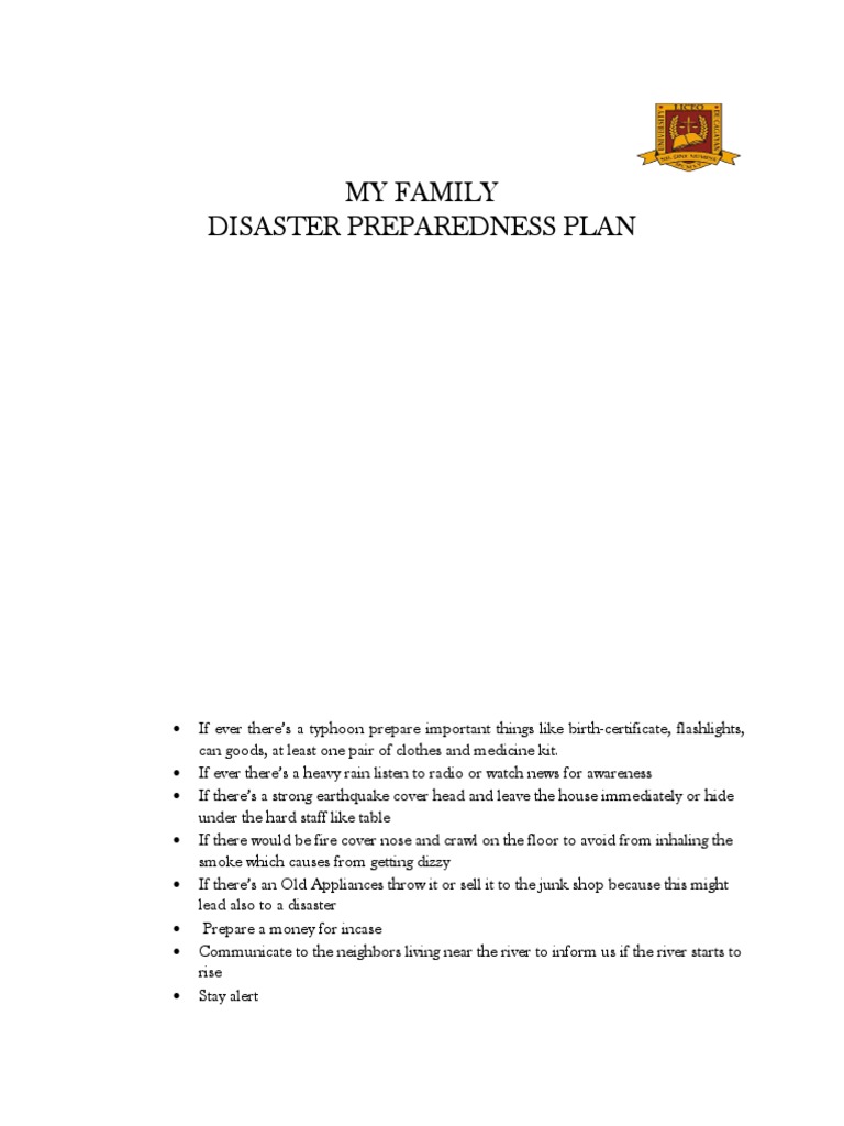 My Family Disaster Preparedness Plan | PDF