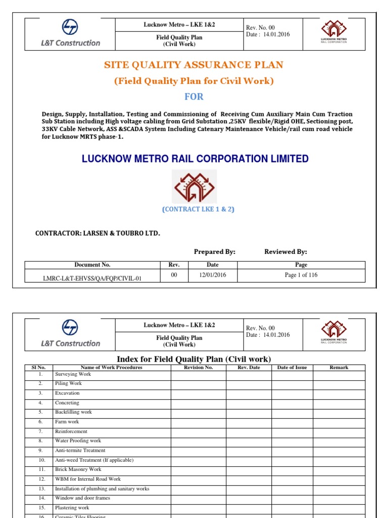Field Quality Plan | PDF | Specification (Technical Standard) | Quality Assurance