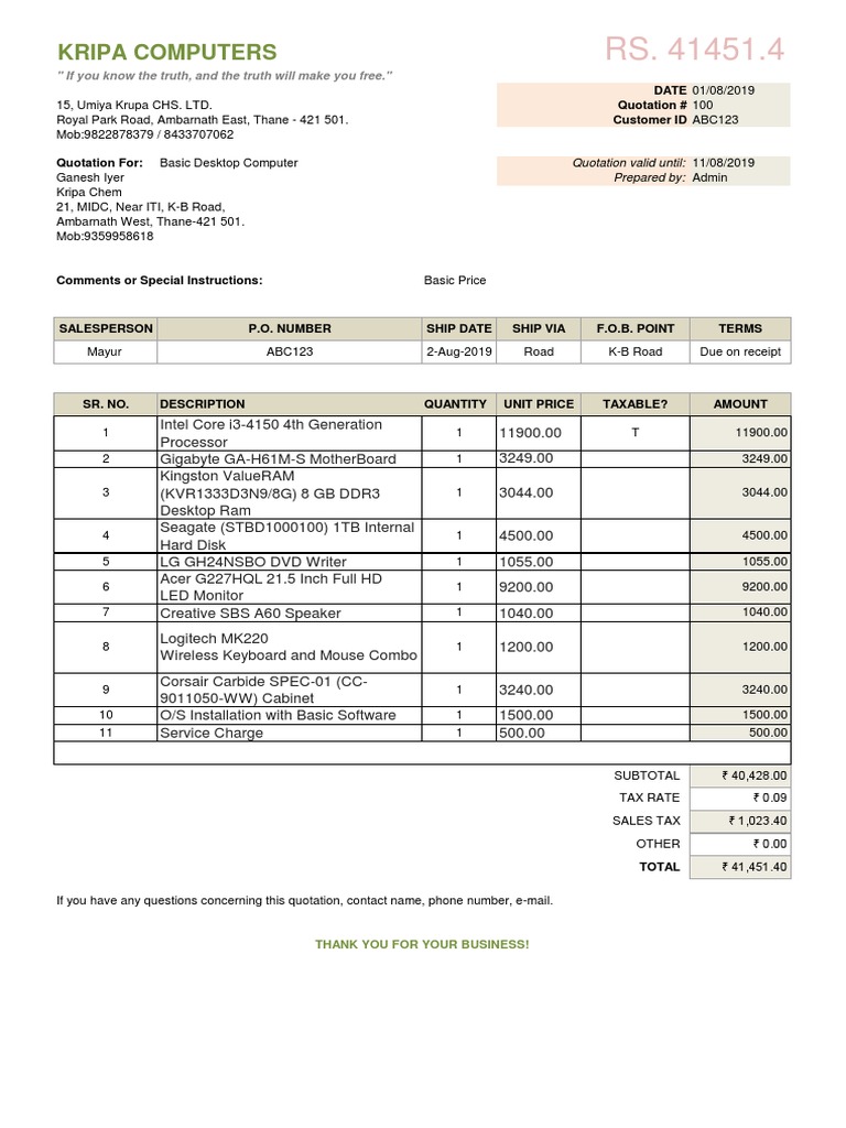 Price Quotation Template | PDF | Video Game Platforms | Computer Hardware
