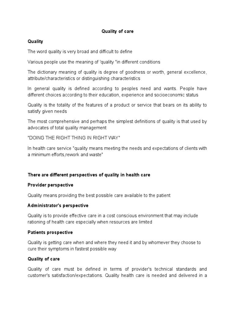 Quality of Care | PDF | Quality Assurance | Health Care