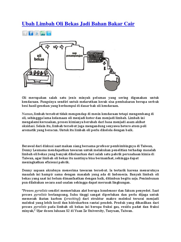 Ubah Limbah Oli Bekas Jadi Bahan Bakar Cair | PDF | Griya & Taman ...