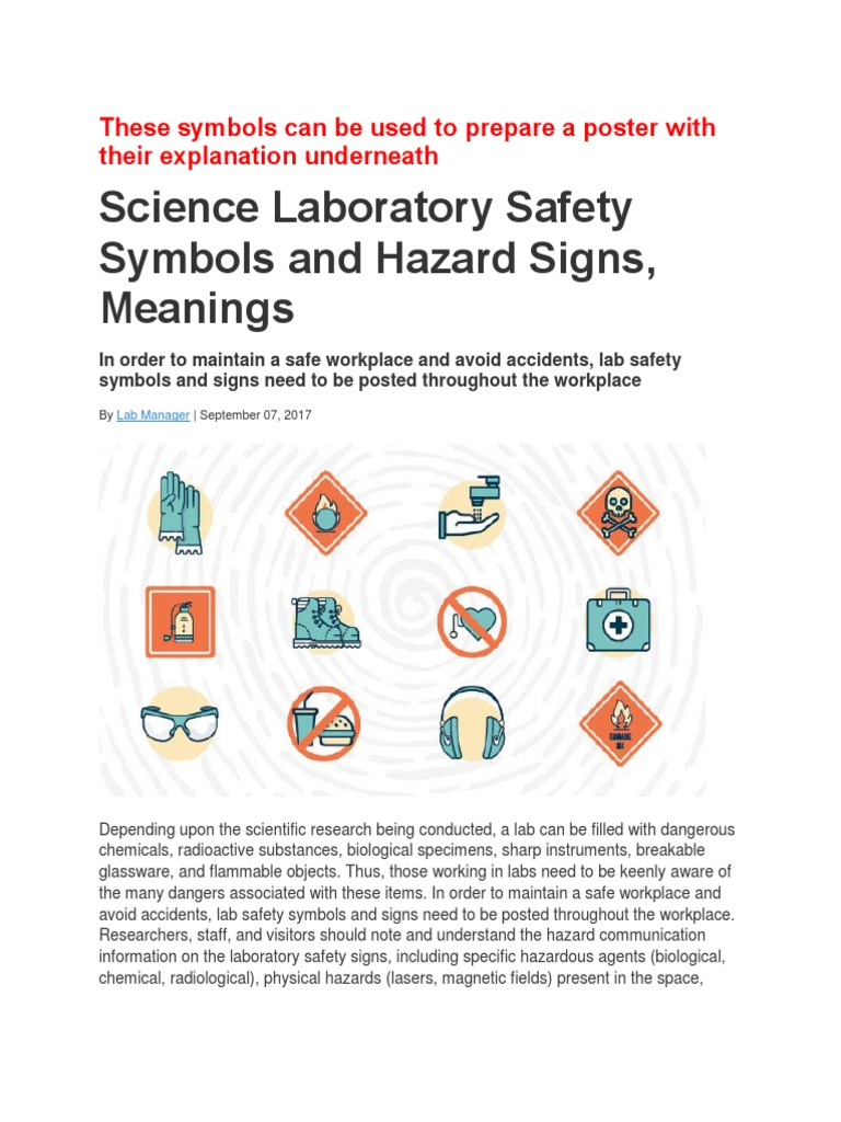 Science Laboratory Safety Symbols and Hazard Signs, Meanings | PDF ...