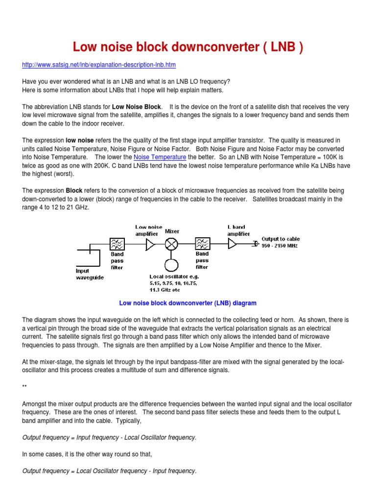 Low Noise Block Downconverter (LNB) | PDF | Radio | Electronic Engineering