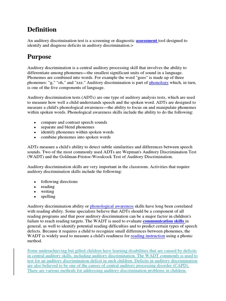 Auditory Discrimination Test Overview | PDF | Speech | Sound