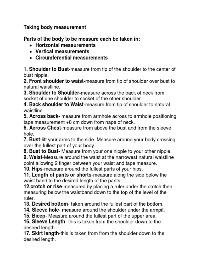 Taking Body Measurement | PDF | Waist | Fashion