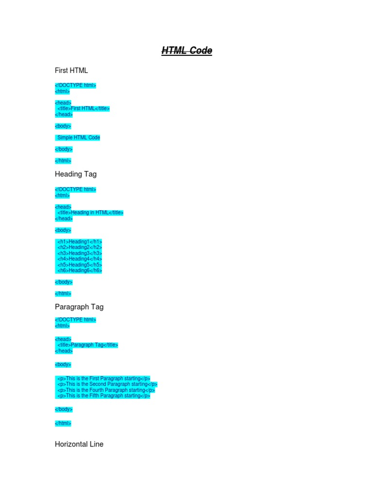 HTML Code: Heading Tag | PDF | Html Element | Html