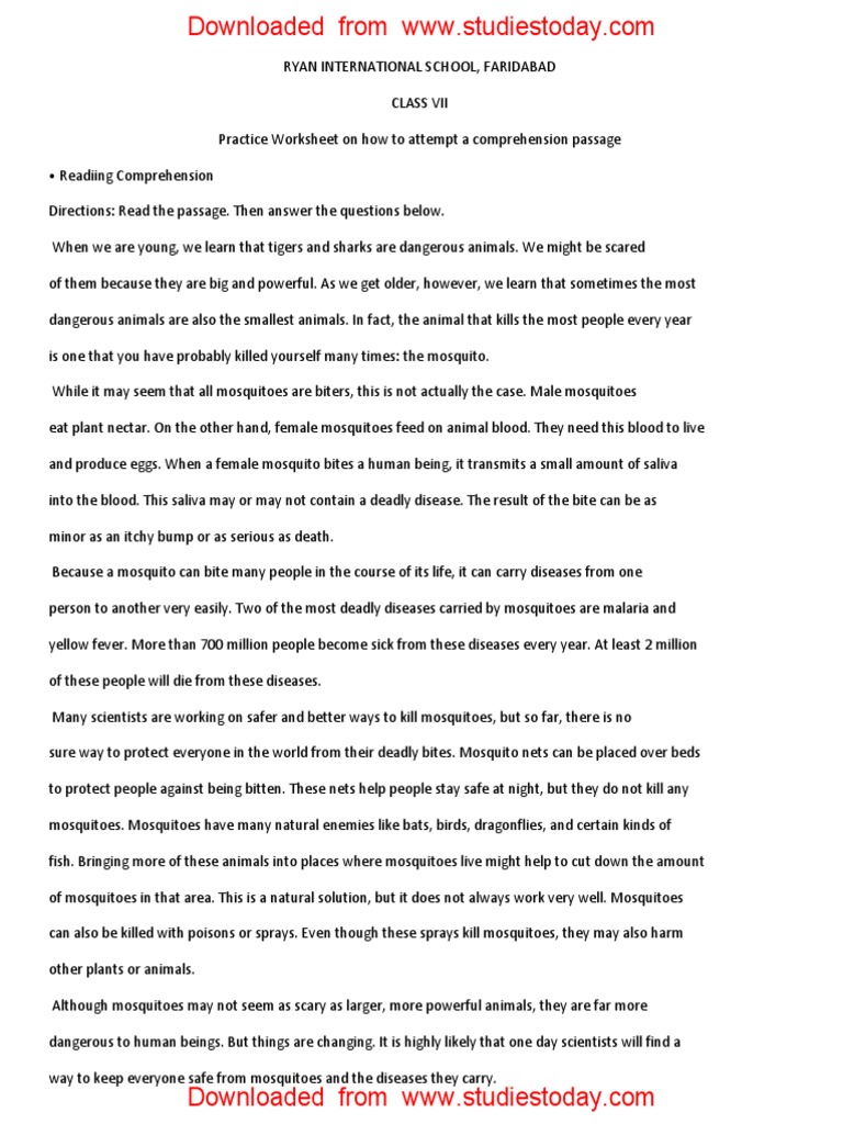 CBSE Class 7 English - Comprehension Passage | PDF | Mosquito | Wellness