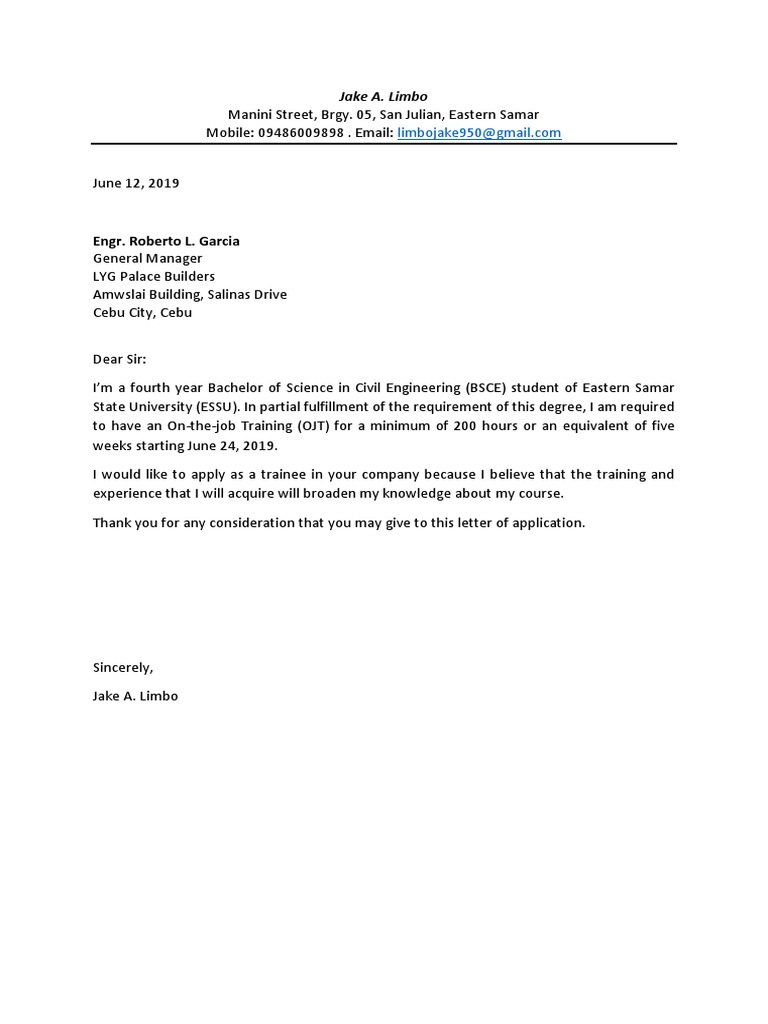 Ojt Application Letter | PDF